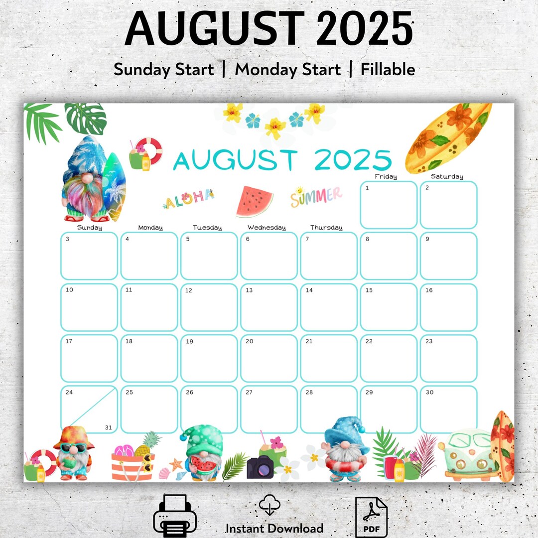 EDITABLE August 2025 Calendar, Beautiful Summer, Watermelon, Cute ...