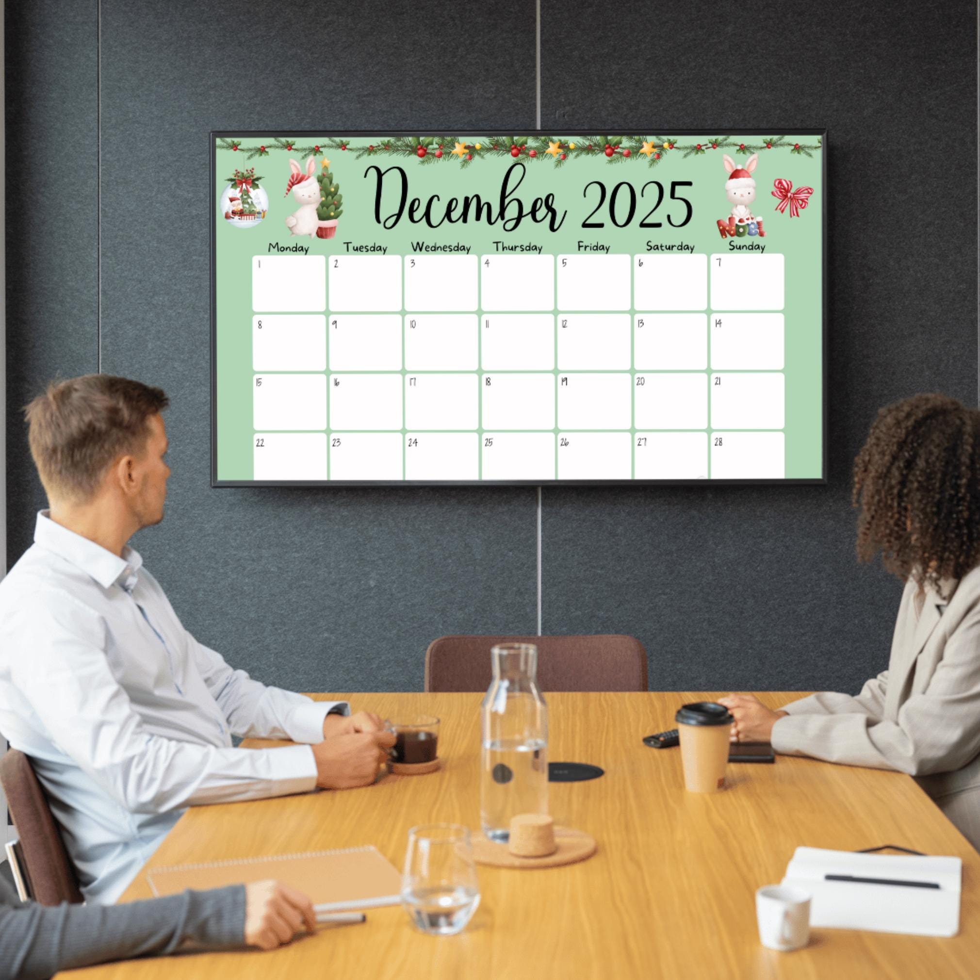 EDITABLE December 2025 Calendar, Beautiful Winter, Cute Rabbits ...