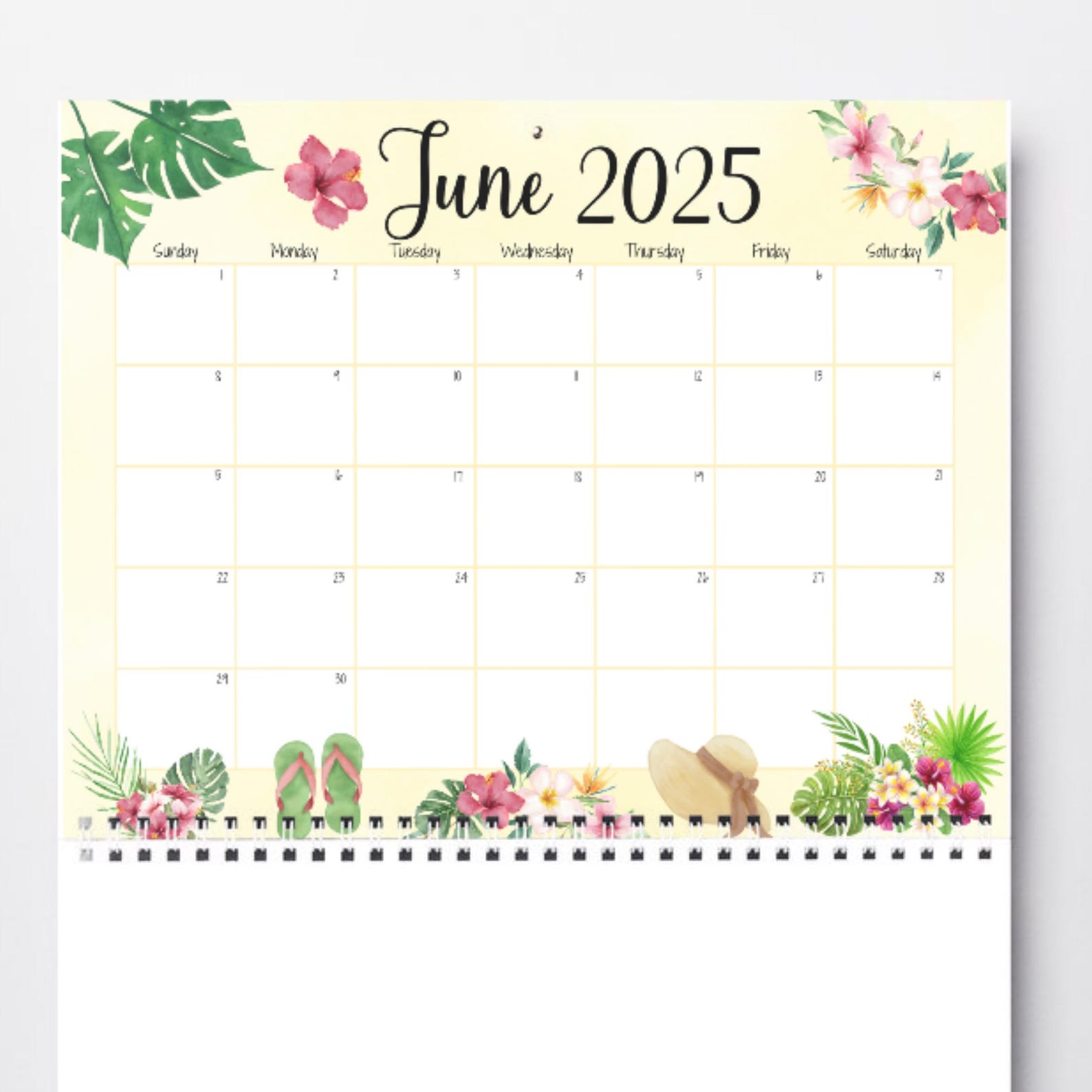 Printable June 2025 Calendar Tropical Theme, Sunday and Monday Start ...