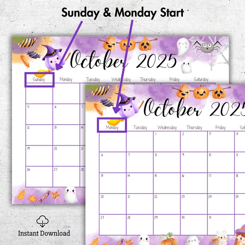 October 2025 Printable Calendar, Halloween Monthly Planner, Cute Spooky ...