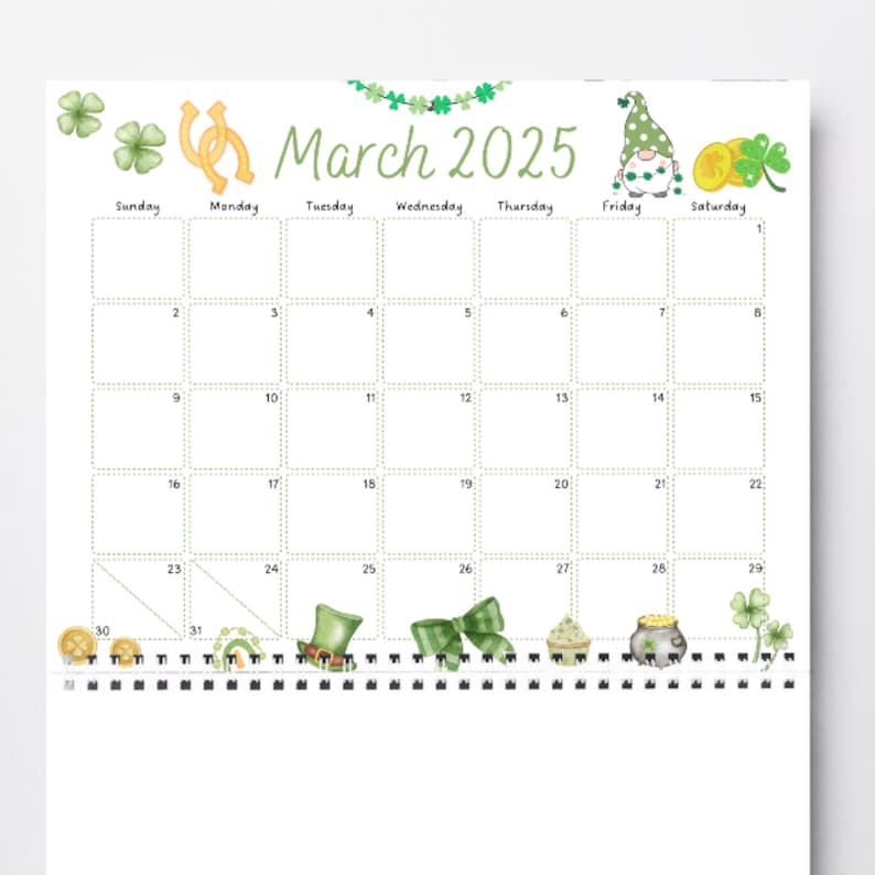 EDITABLE March 2025 Calendar, Happy St. Patrick's Day, Horseshoe, Green ...