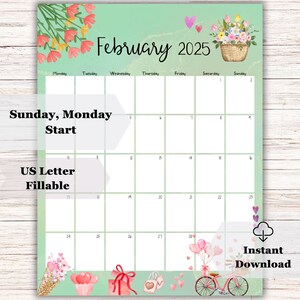 February 2025 Calendar, Printable February Calendar, Fillable Planner ...
