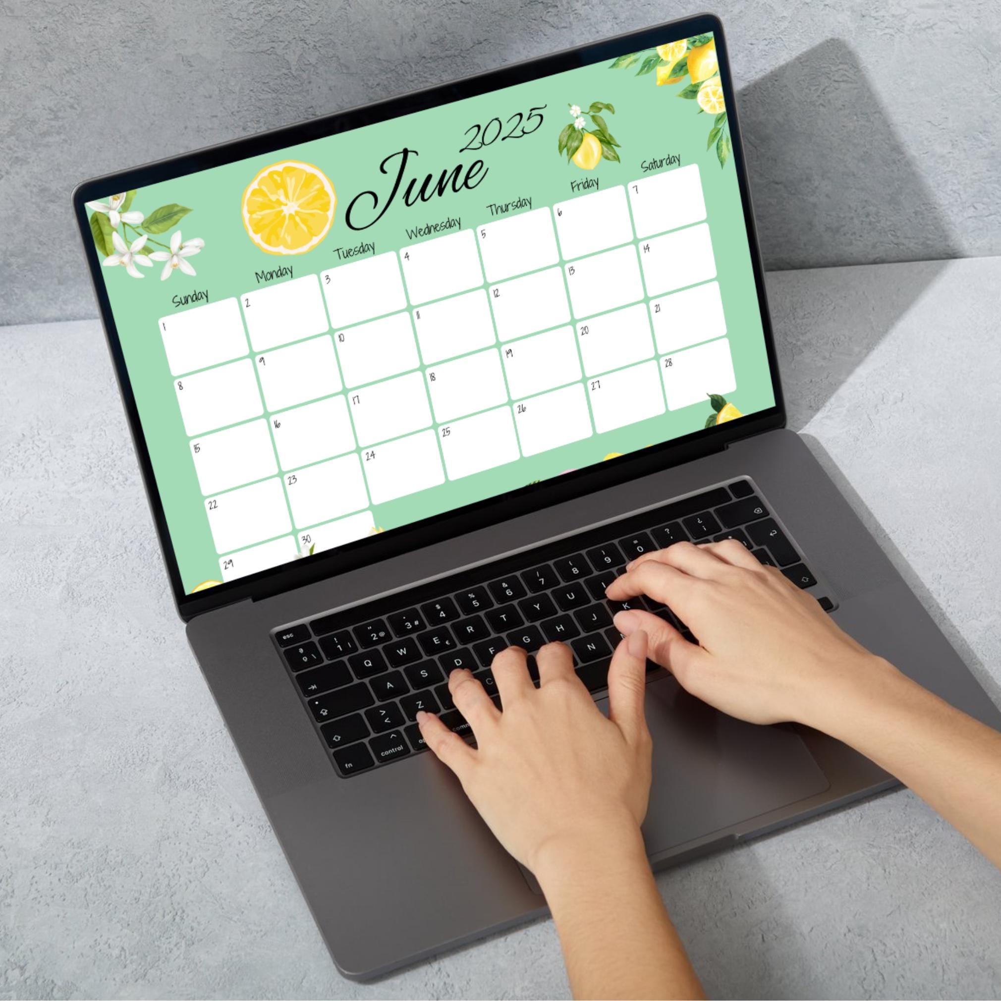 June 2025 Printable Calendar, Lemon Themed Monthly Planner, Digital ...