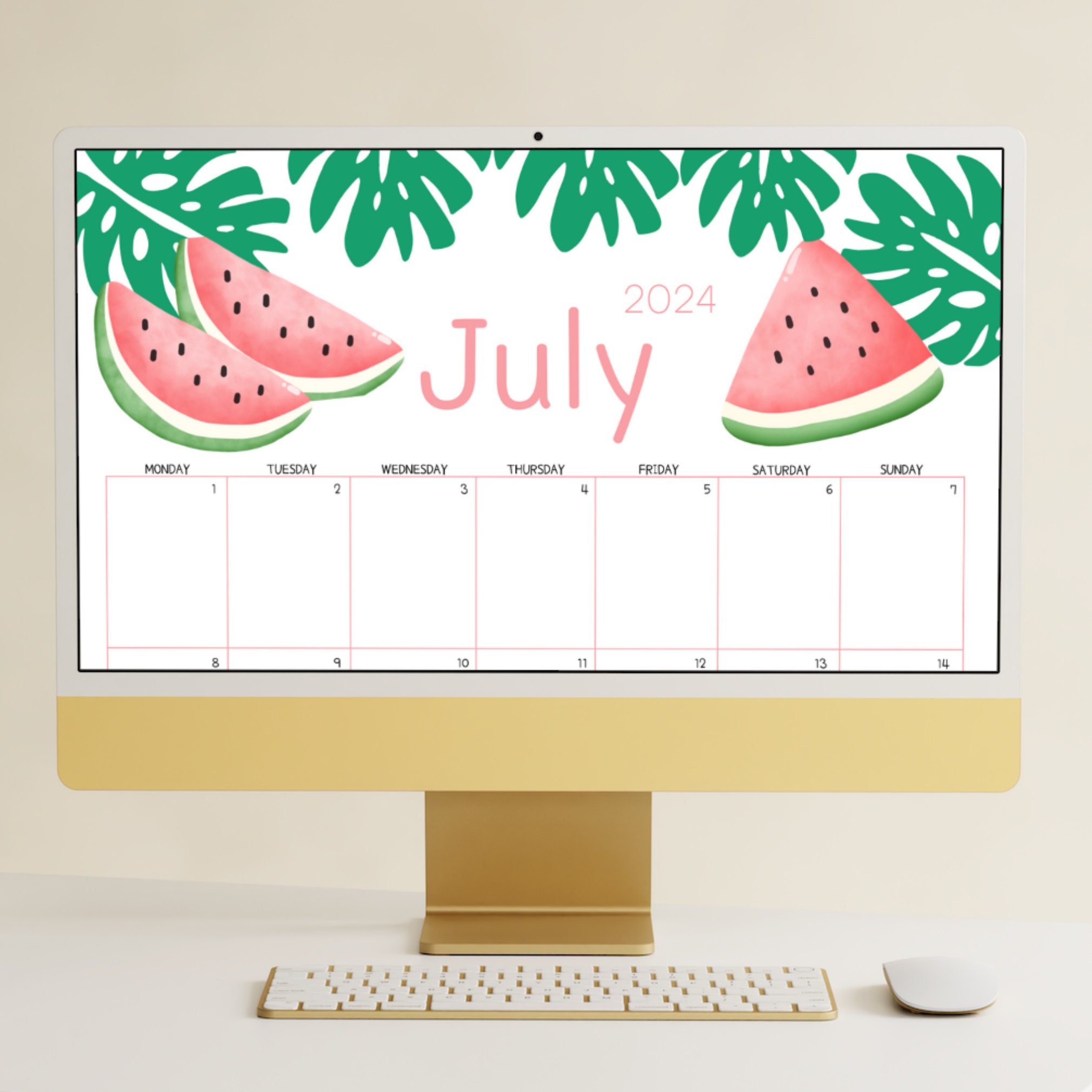 Printable July 2024 Calendar, Editable Planner July 2024, Watermelon ...