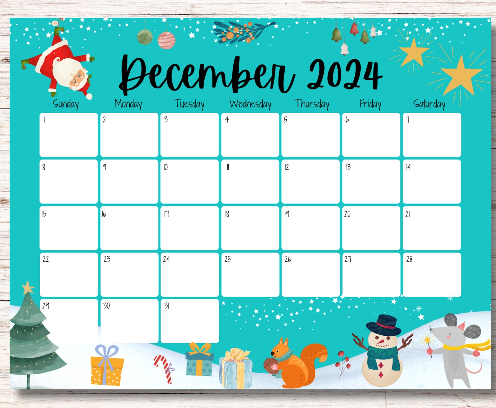 EDITABLE December 2024 Calendar, Beautiful Winter, Cute Snowman ...