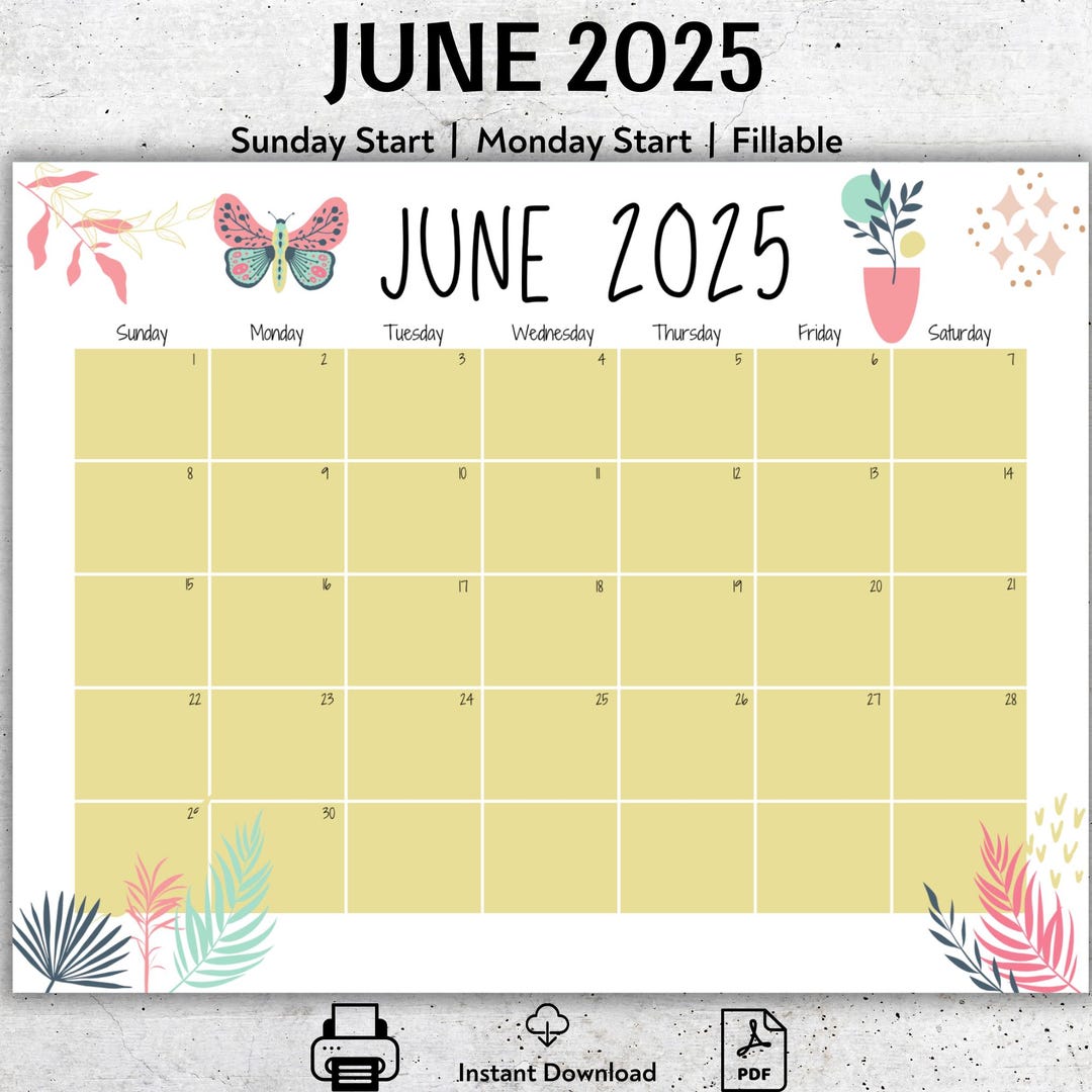 EDITABLE June 2025 Calendar, Beautiful Flowers and Butterfly, Printable ...