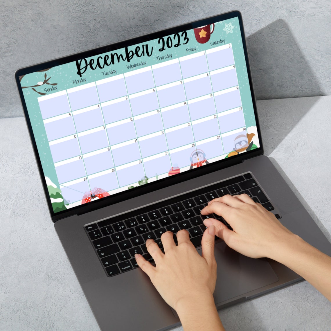 EDITABLE December 2023 Calendar, Cute Penguins, Beautiful Winter ...