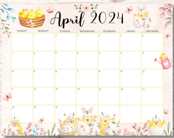EDITABLE April 2024 Calendar, Monthly Planner, Happy Easter Day, Cute ...