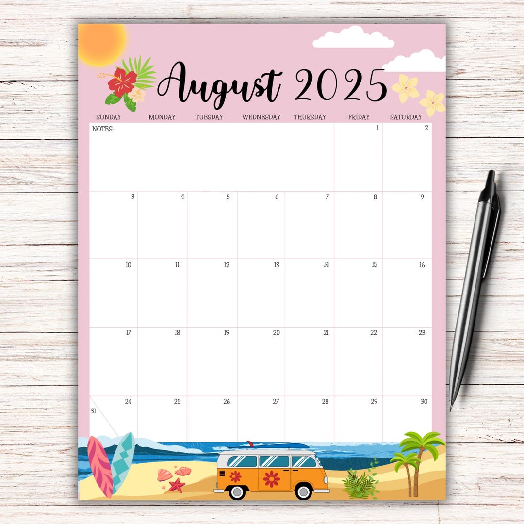 EDITABLE August 2025 Calendar, Printable Vacation Planner, Beach Theme ...