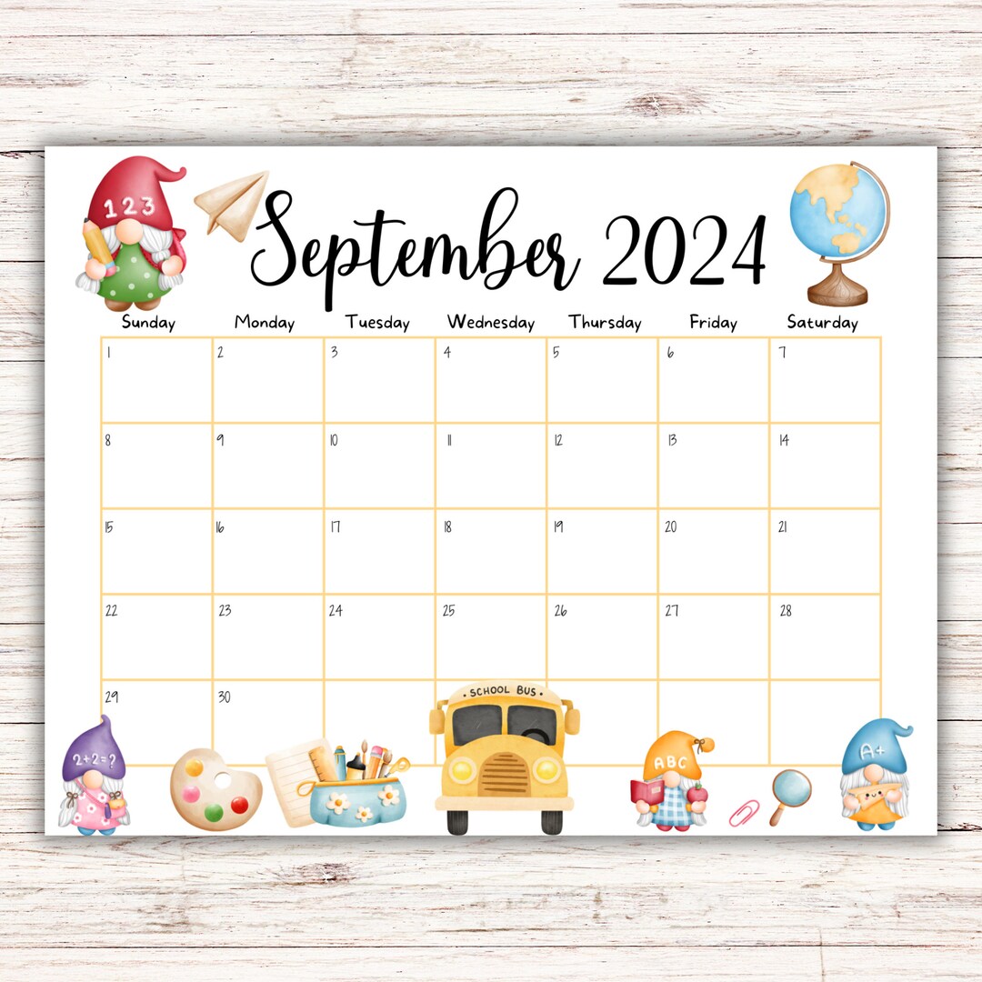EDITABLE September 2024 Calendar, School Time, Back to School ...