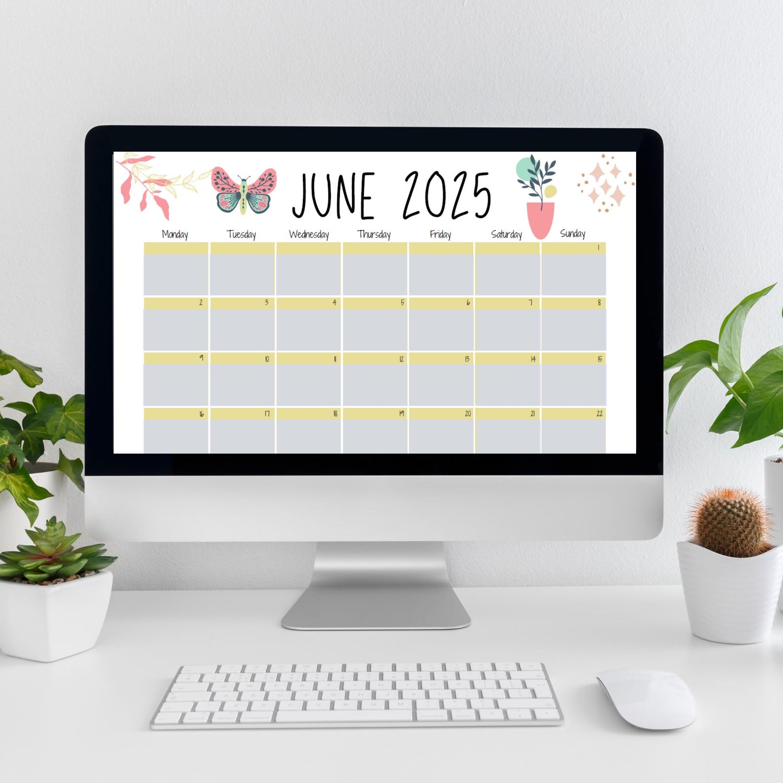 EDITABLE June 2025 Calendar, Beautiful Flowers and Butterfly, Printable ...