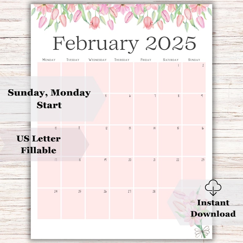 EDITABLE February 2025 Calendar, Printable February Calendar, Fillable ...