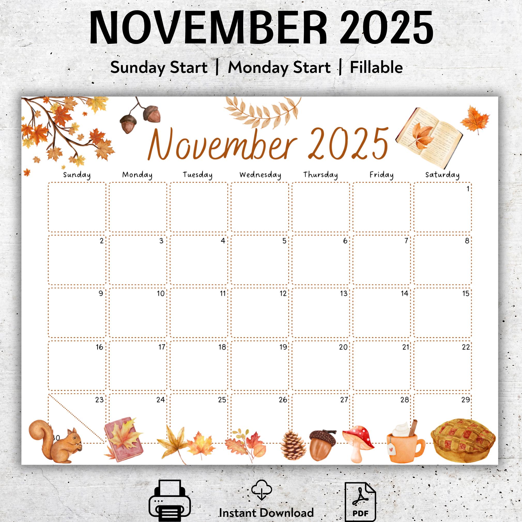 November 2025 Printable Calendar, Fall Aesthetic Monthly Planner ...