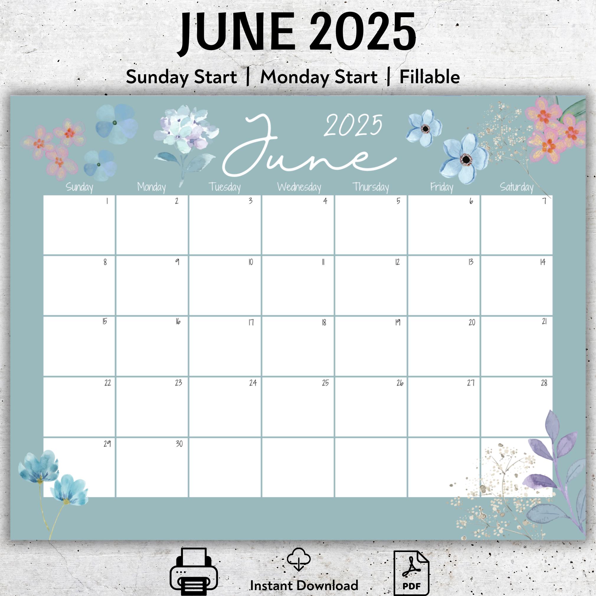 EDITABLE June 2025 Calendar, Beautiful Colorful Flowers, Printable ...