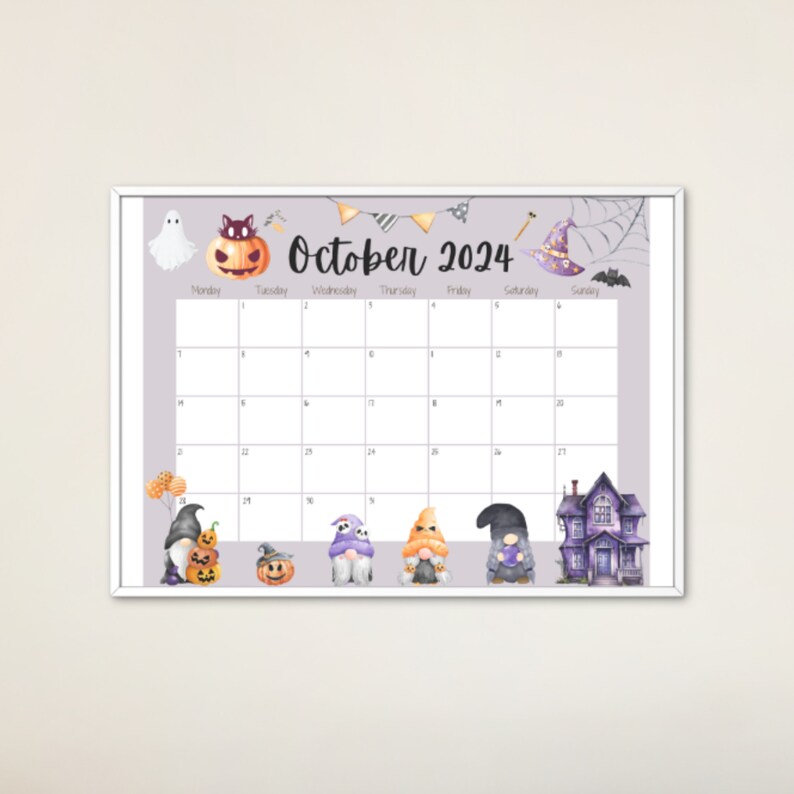 EDITABLE October 2024 Calendar, Happy Halloween, Pretty Ghost, Cute ...