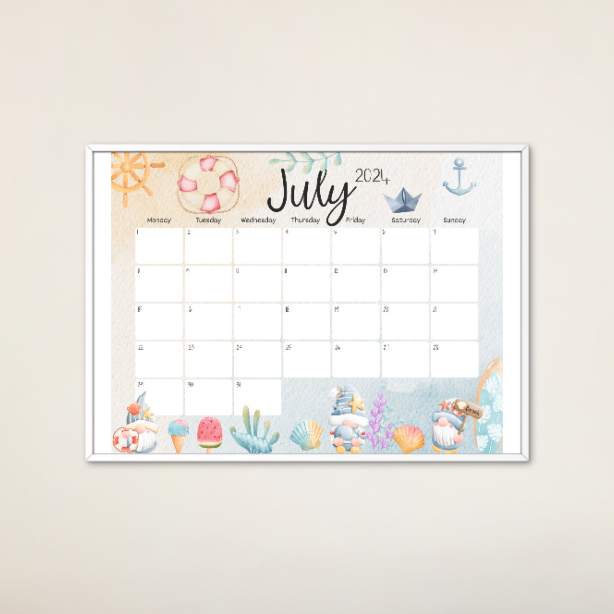 EDITABLE July 2024 Calendar, Beautiful Colorful Summer, Monthly Planner ...