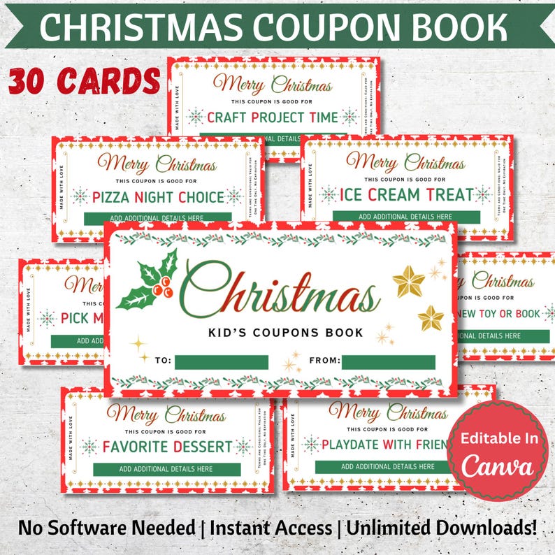 Personalized Kids Christmas Coupon Book, Editable Christmas Coupon ...