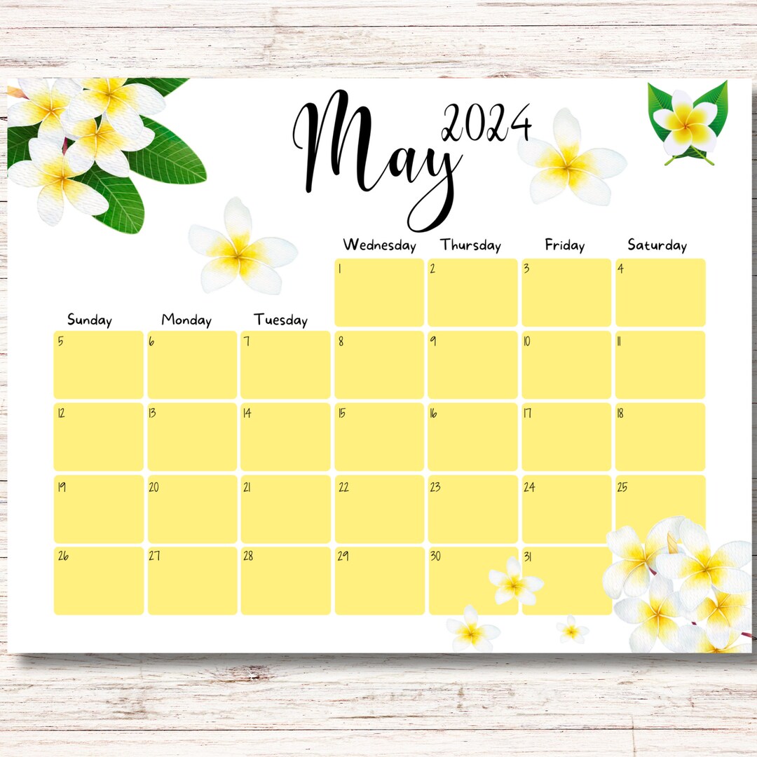 Editable/printable May 2024 Calendar, Yellow and White Flowers, Mother ...