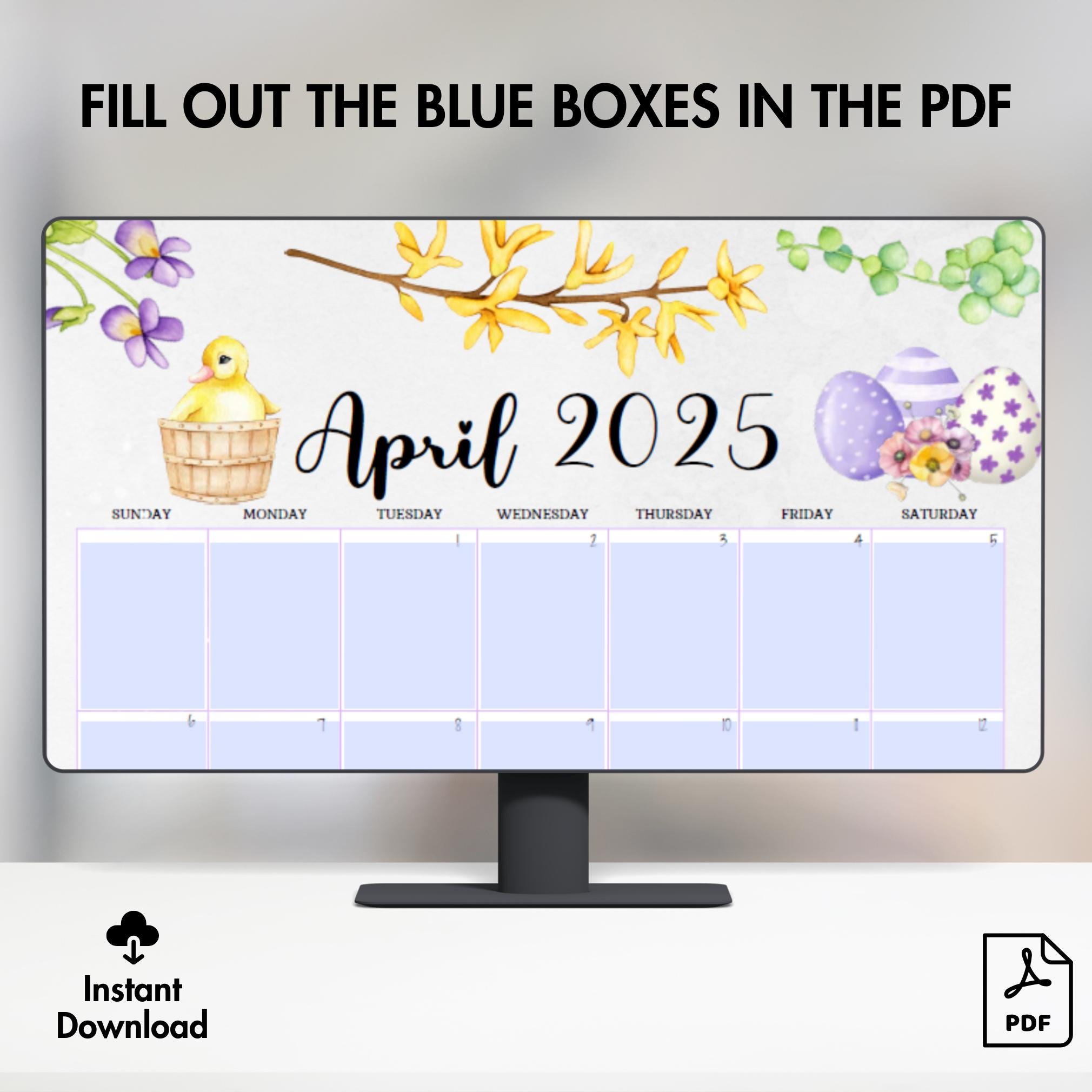 EDITABLE April 2025 Calendar, Printable, Fillable April Calendar, Happy ...