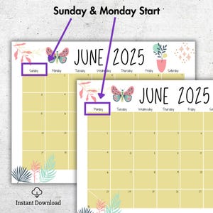 EDITABLE June 2025 Calendar, Beautiful Flowers and Butterfly, Printable ...