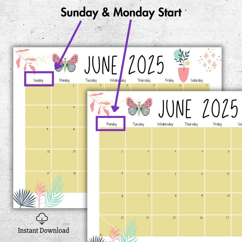 EDITABLE June 2025 Calendar, Beautiful Flowers and Butterfly, Printable ...