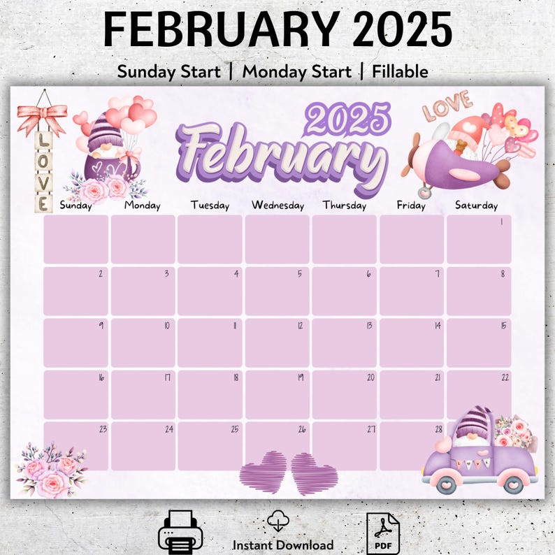 EDITABLE February 2025 Calendar, Valentine's Day, Homeschool, Loving ...