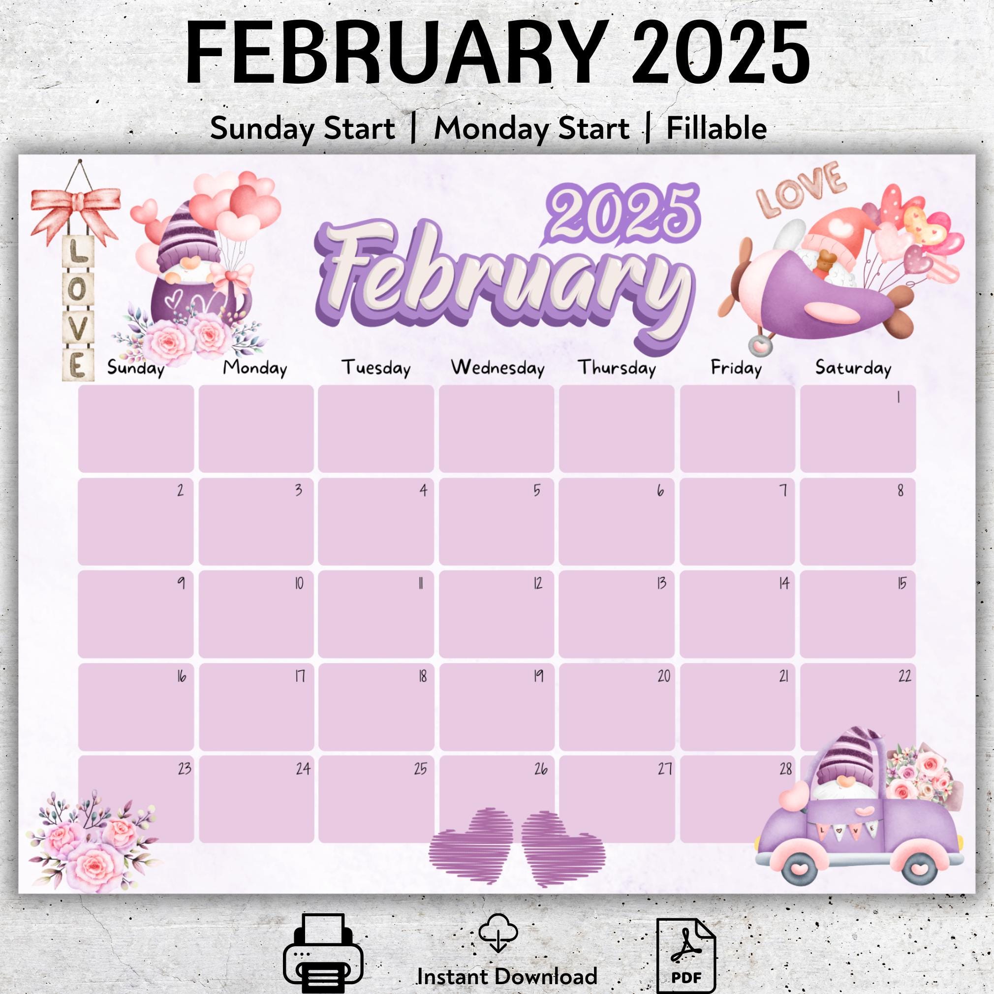 EDITABLE February 2025 Calendar, Valentine's Day, Homeschool, Loving ...