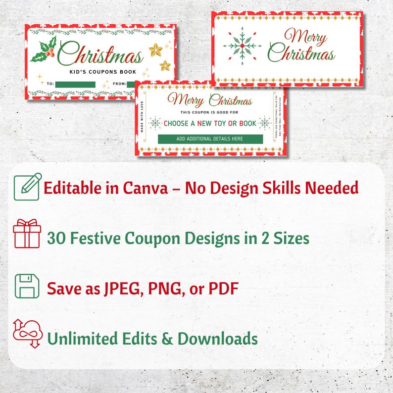 Personalized Kids Christmas Coupon Book, Editable Christmas Coupon ...