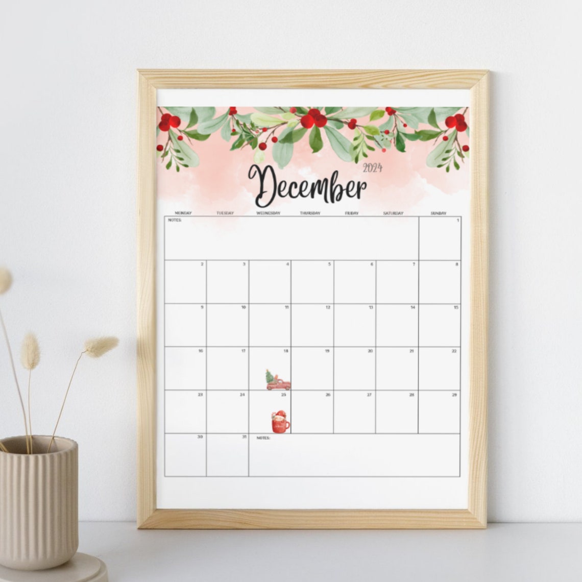 EDITABLE December 2024 Calendar, Beautiful Watercolor Flowers ...