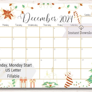 EDITABLE December 2024 Calendar, Christmas Planner, Happy Christmas ...