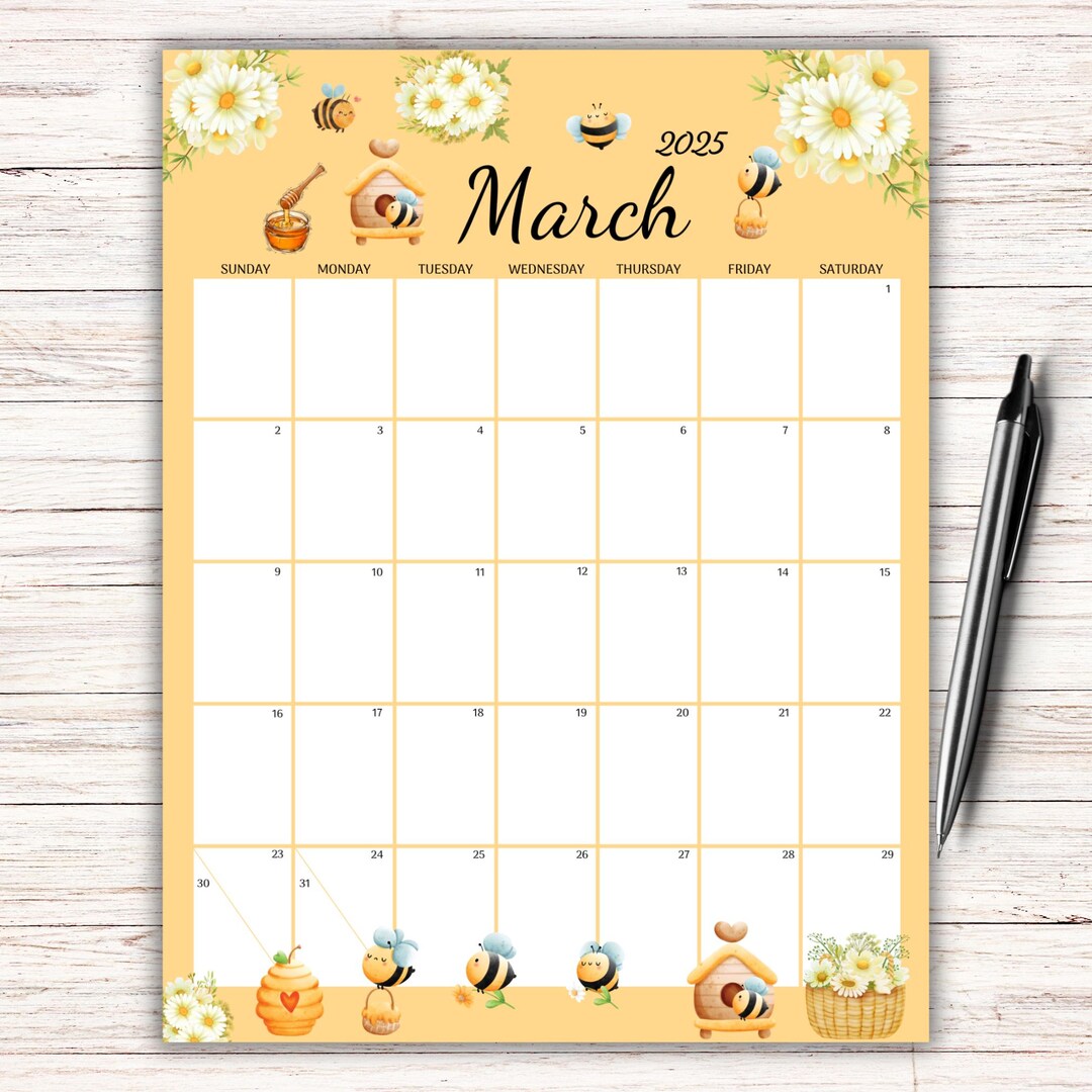 Editable 2025 March Calendar, Printable Monthly Kids School Schedule ...
