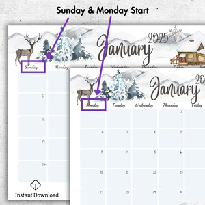 EDITABLE January 2025 Calendar, Beautiful Winter in a Countryside ...