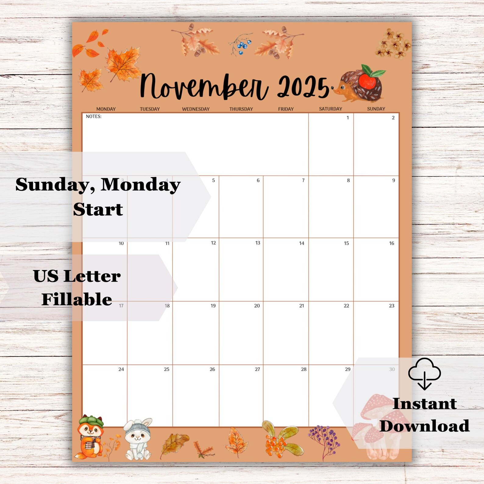 EDITABLE November 2025 Calendar, Thanksgiving Planner, Beautiful Fall ...