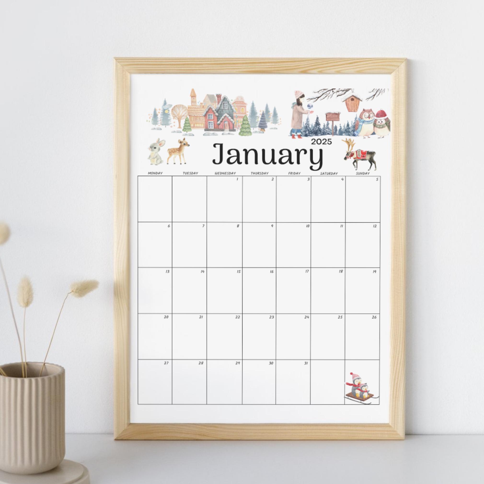 Printable 2025 January Calendar, Editable Monthly Planner, Homeschool ...