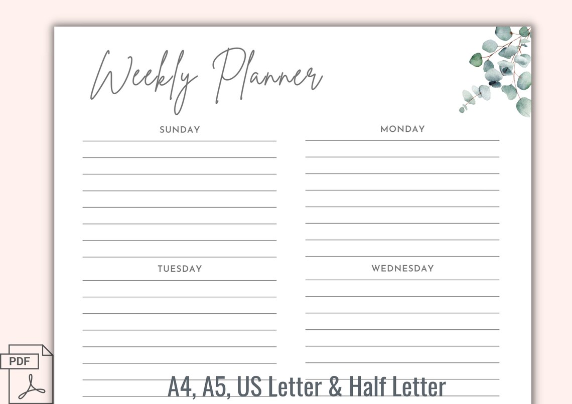 Printable Weekly Organizer Minimalist Work Planner Simple - Etsy