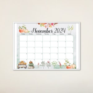 EDITABLE November 2024 Calendar, Colorful Pumpkins, Printable Planner ...