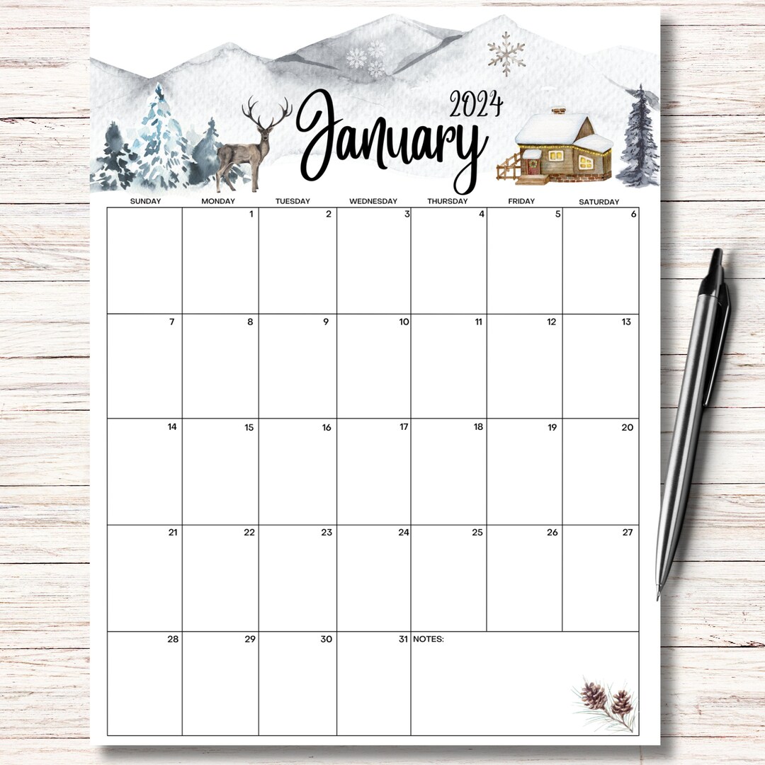 January Calendar 2024, Editable January Calendar, Beautiful Winter ...