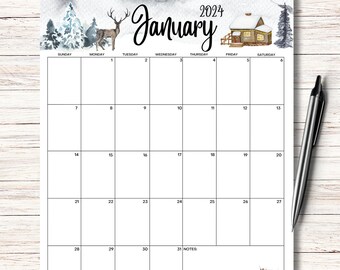 EDITABLE January 2024 Calendar, Beautiful Winter, Happy Snowmen, New ...