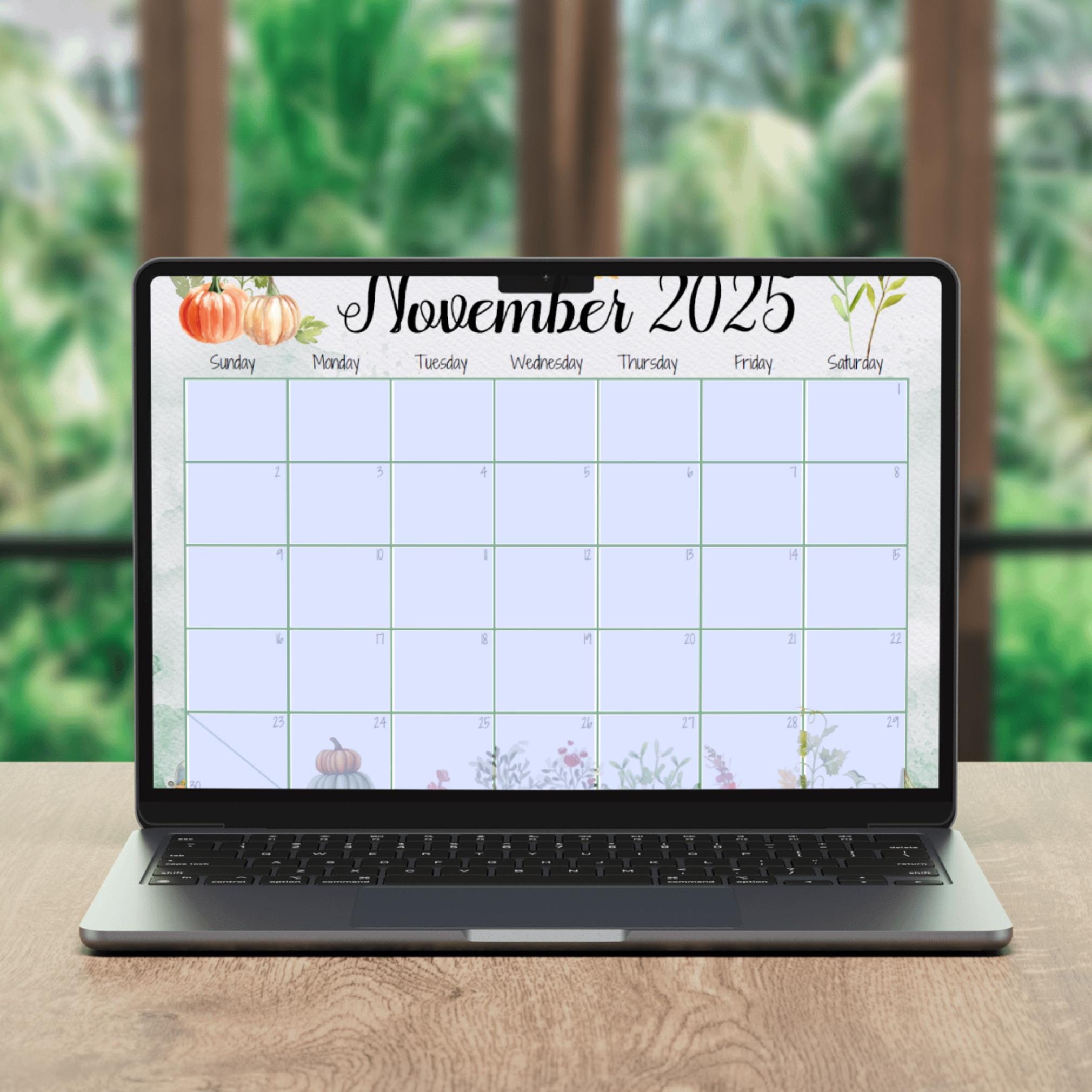 EDITABLE November 2025 Calendar, Colorful Pumpkins, Printable Planner ...