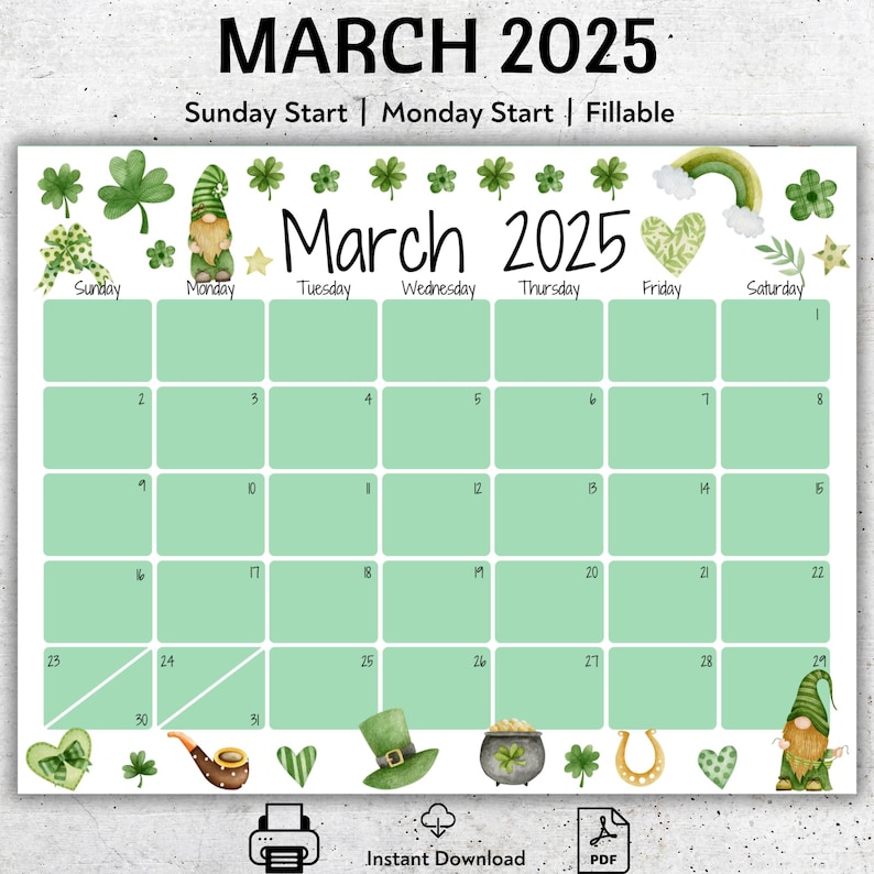 EDITABLE March 2025 Calendar, Printable Planner, Fillable Calendar ...