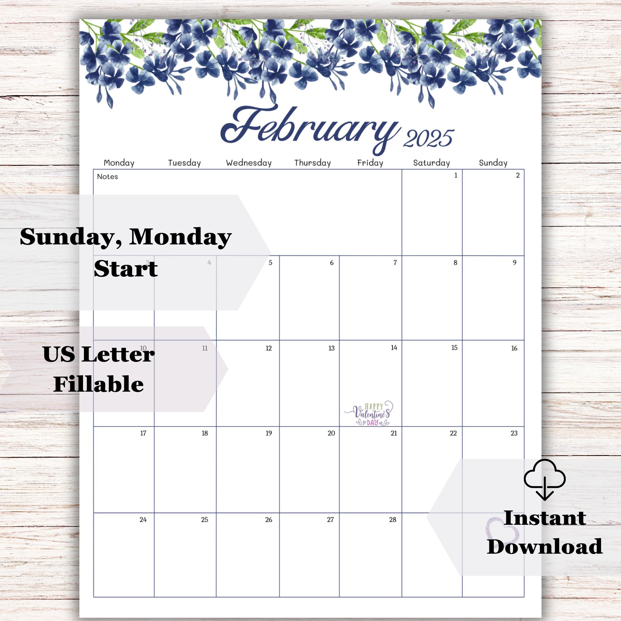 EDITABLE February 2025 Calendar, Printable February Planner, Classroom ...