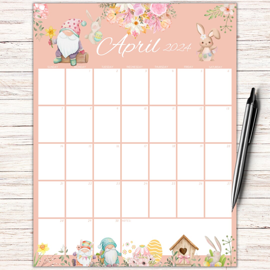 EDITABLE April 2024 Calendar, Happy Easter Day, Cute Bunnies, Printable ...