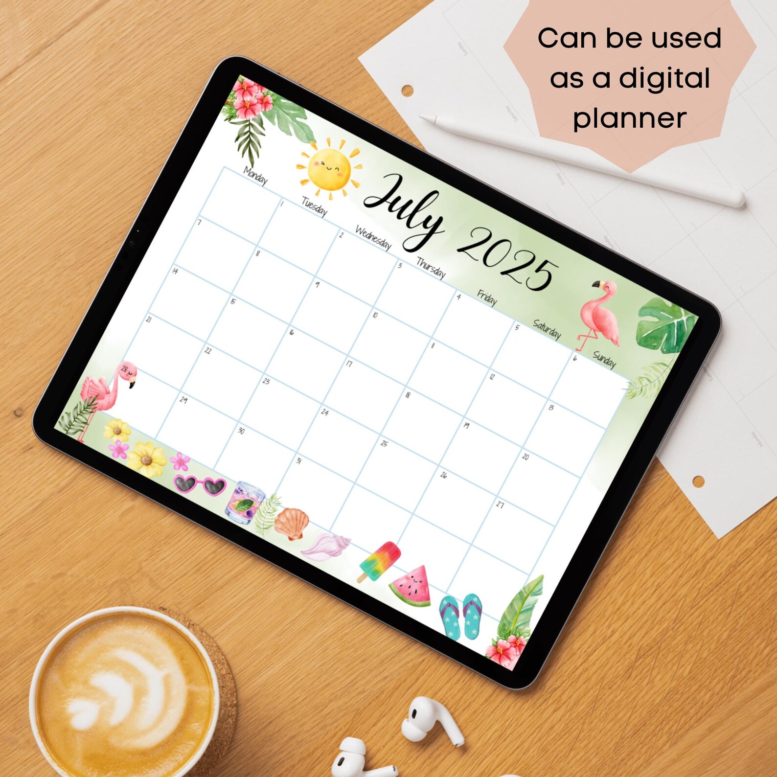 July 2025 Printable Calendar | Summer Theme Planner | Fillable PDF ...
