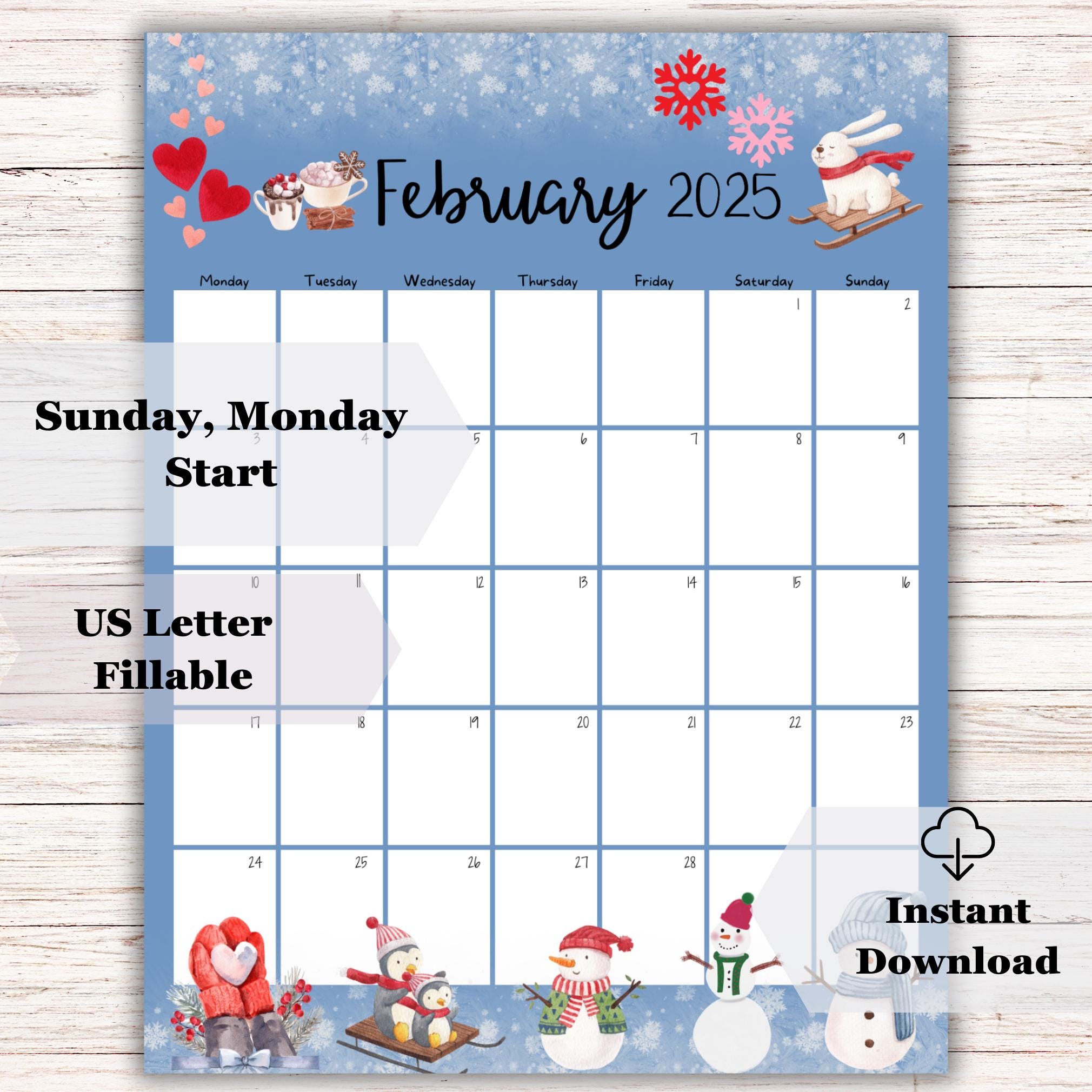 EDITABLE February 2025 Calendar, Printable February Calendar, Beautiful ...