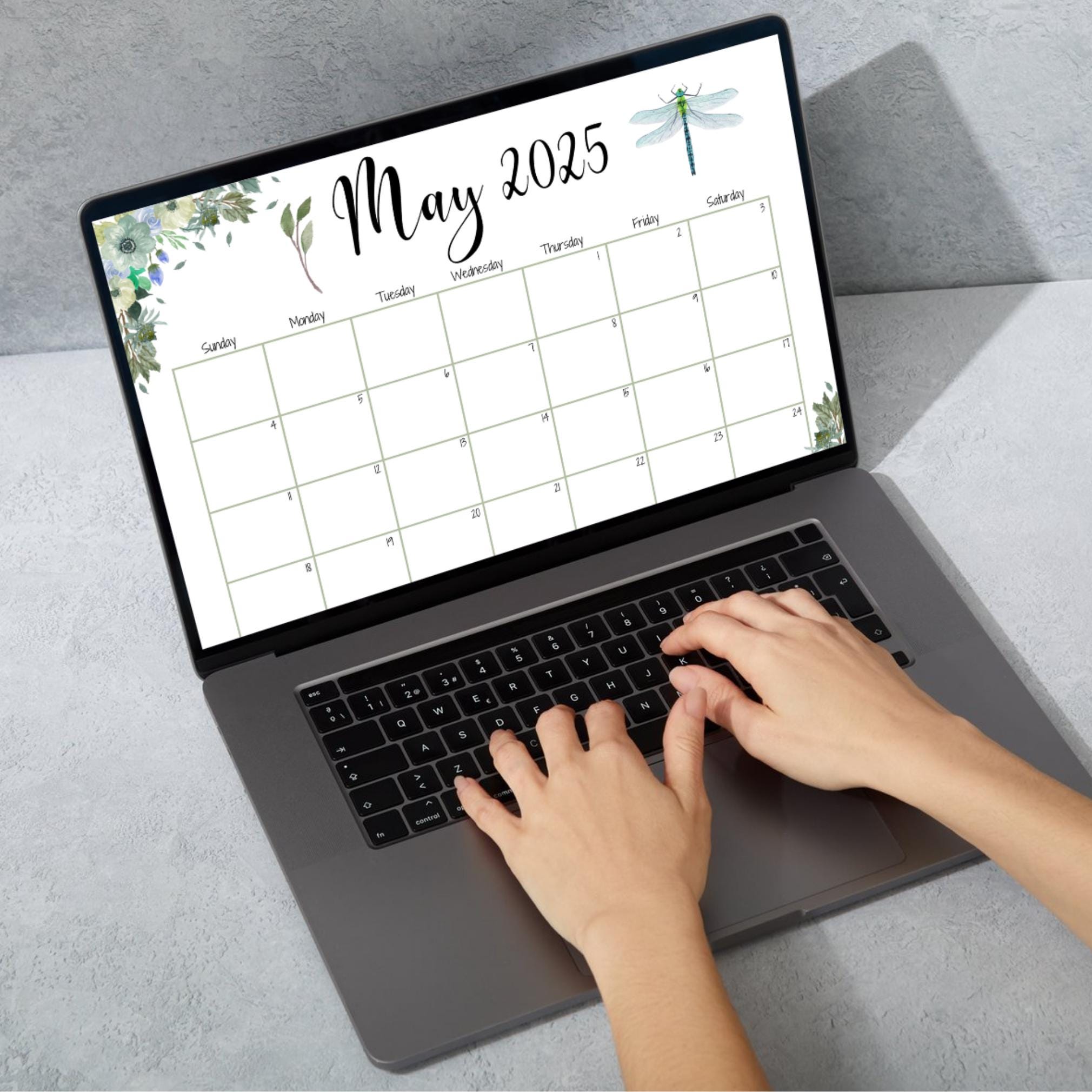 Editable/printable May 2025 Calendar, Green Flowers, Beautiful ...