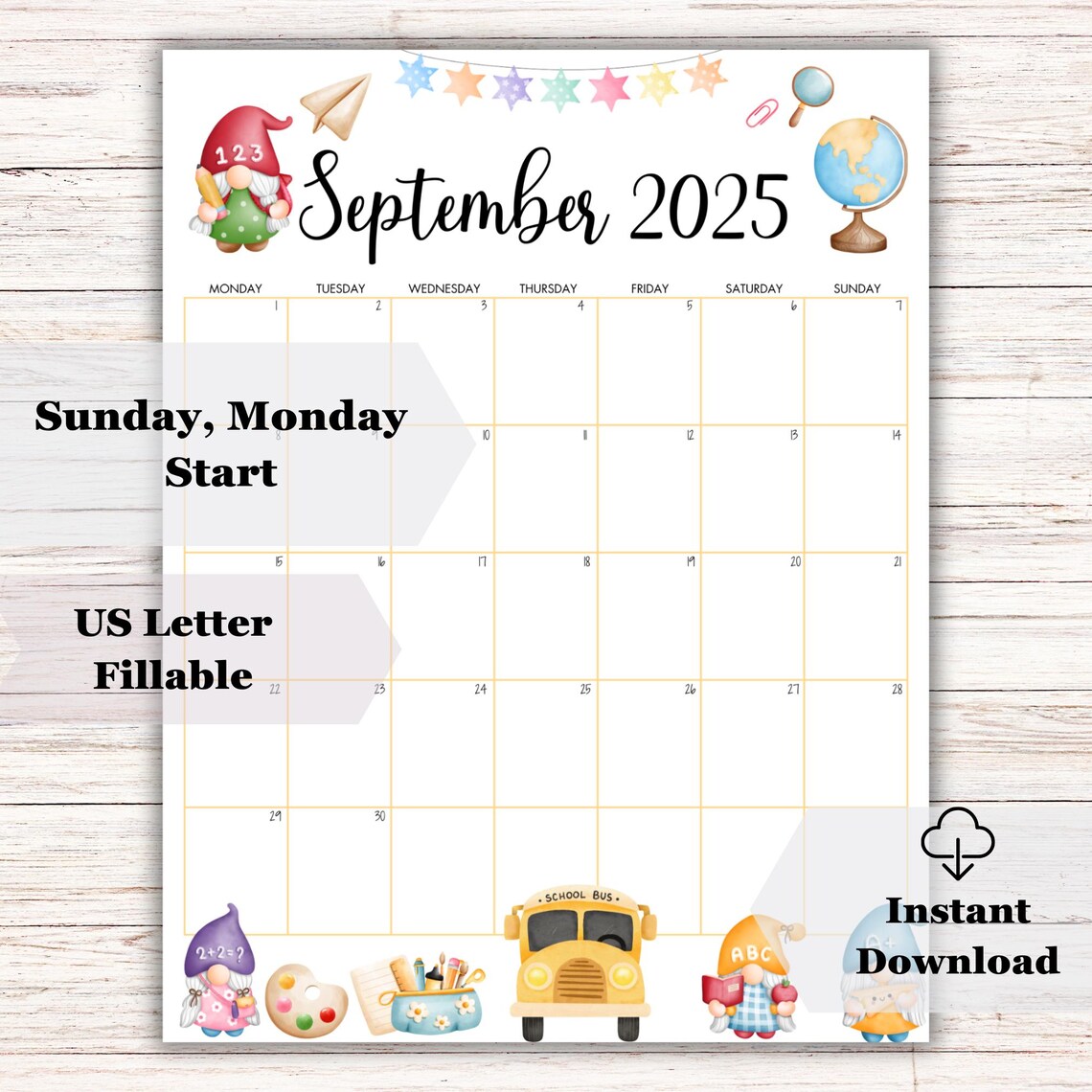 EDITABLE September 2025 Calendar, School Time, Back to School ...