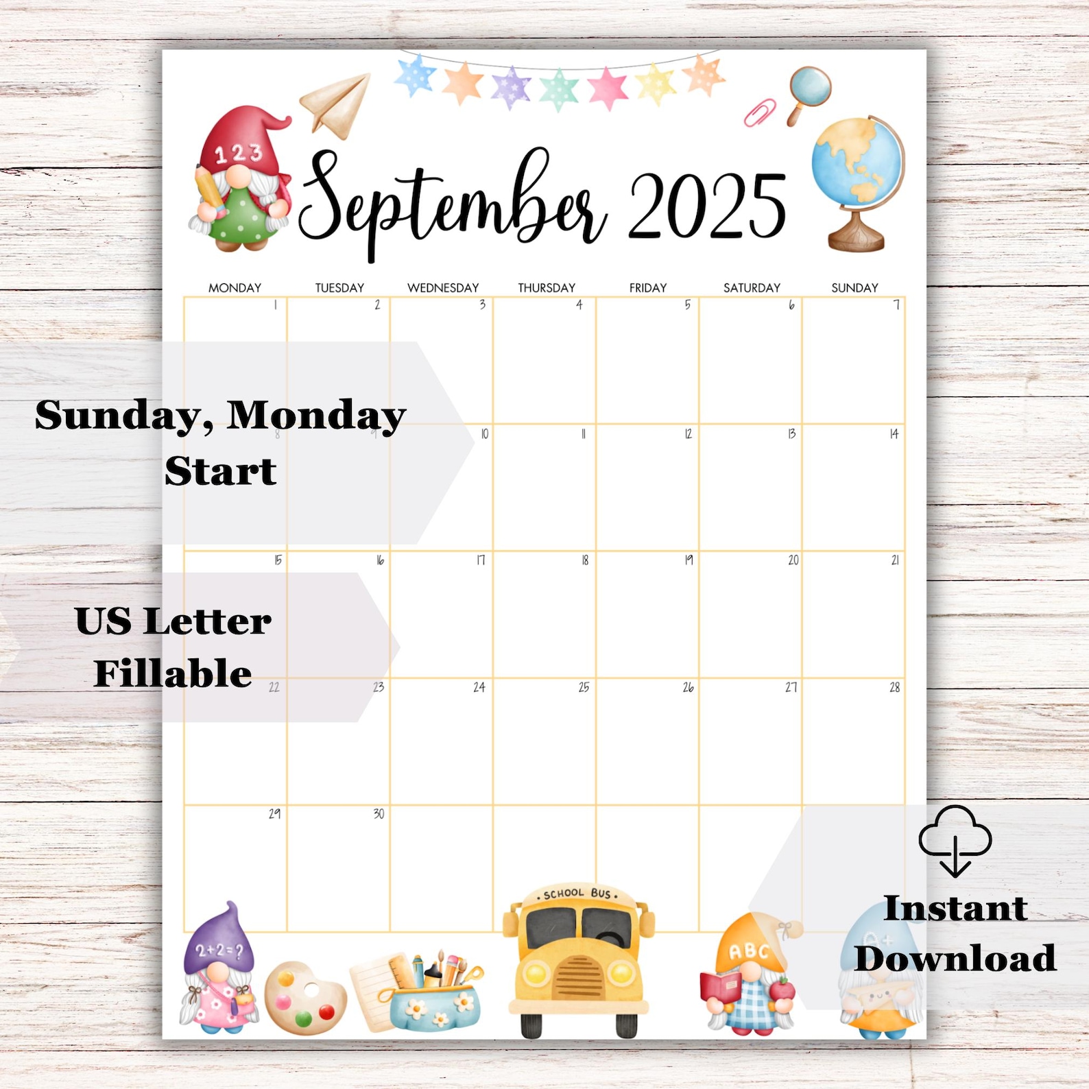 EDITABLE September 2025 Calendar, School Time, Back to School ...