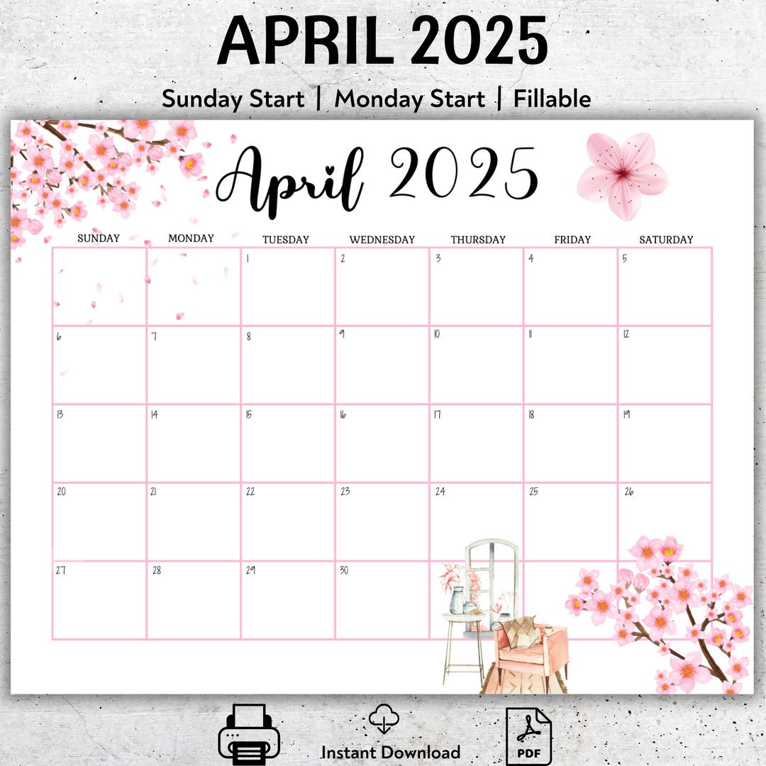 EDITABLE April 2025 Calendar, Printable April Planner, Fillable ...