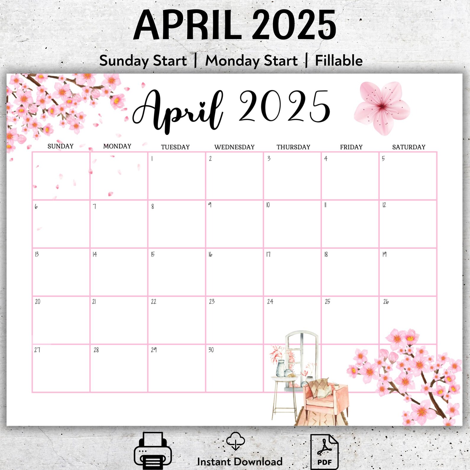 EDITABLE April 2025 Calendar, Printable April Planner, Fillable ...