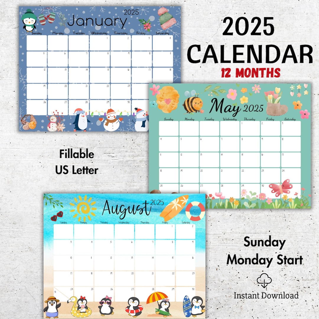 Monthly Calendar 2025, Printable 2025 Calendar, School Home Office ...